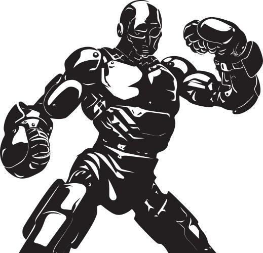Techno boxer robot black logo design Royalty Free Vector