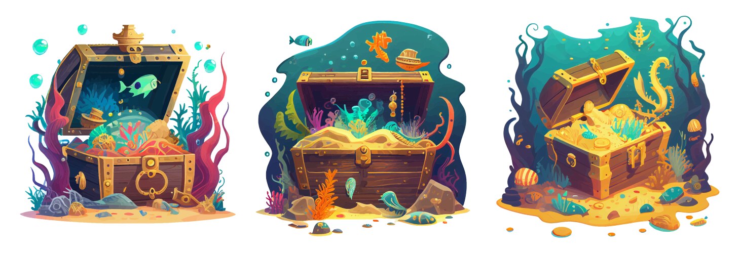 Cartoon treasure chest underwater in ocean Vector Image