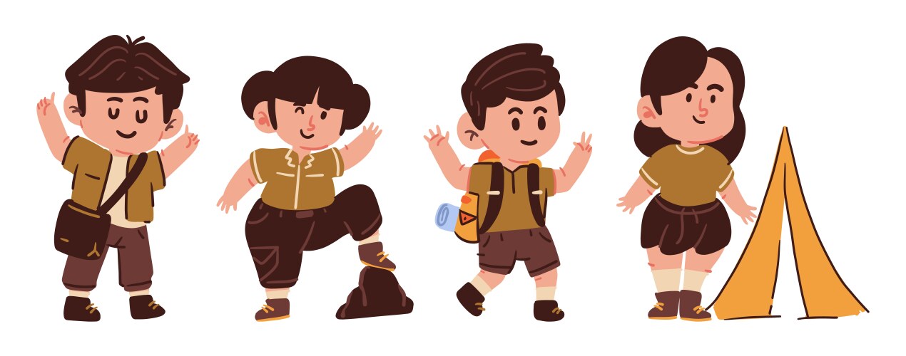 Children with adventure uniform hand drawn style Vector Image