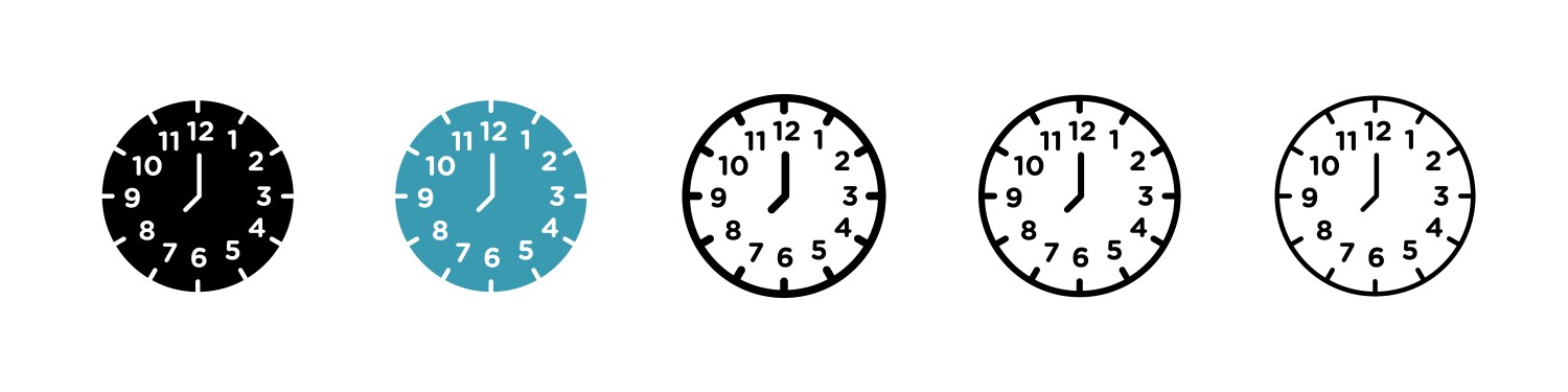Clock face icon set black filled and outlined Vector Image