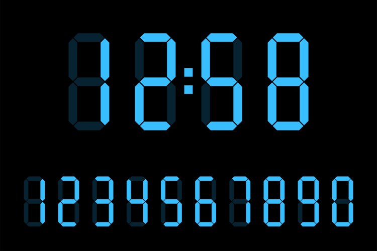 Digital clock numbers set electronic figures Vector Image