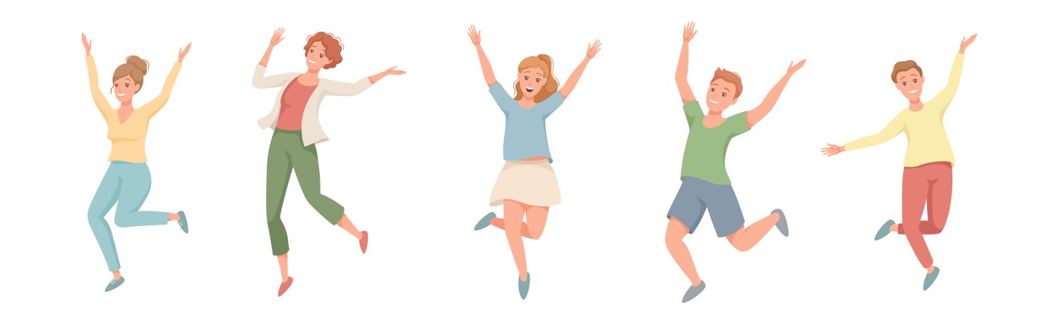 Happy people character jumping with joy feeling Vector Image