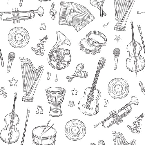 Hand drawn music notes seamless pattern design Vector Image