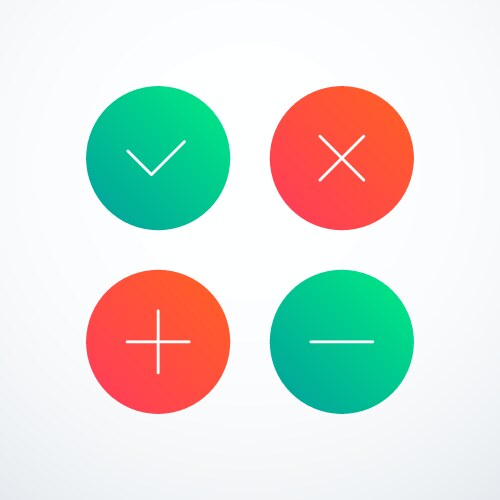 Tick cross plus minus icon set Royalty Free Vector Image