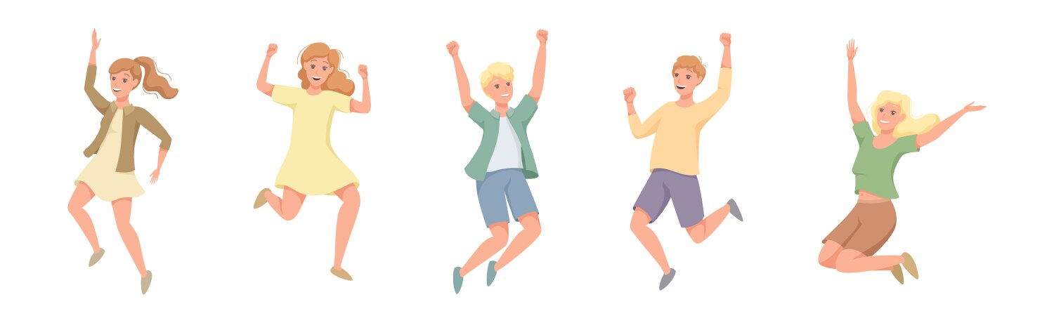 Happy people character jumping with joy feeling Vector Image
