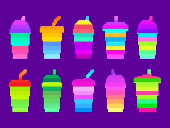 Plastic and paper cups in pixel art style Vector Image