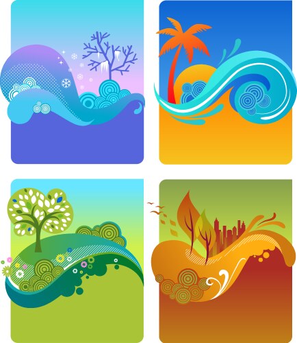Four seasons landscape with trees Royalty Free Vector Image