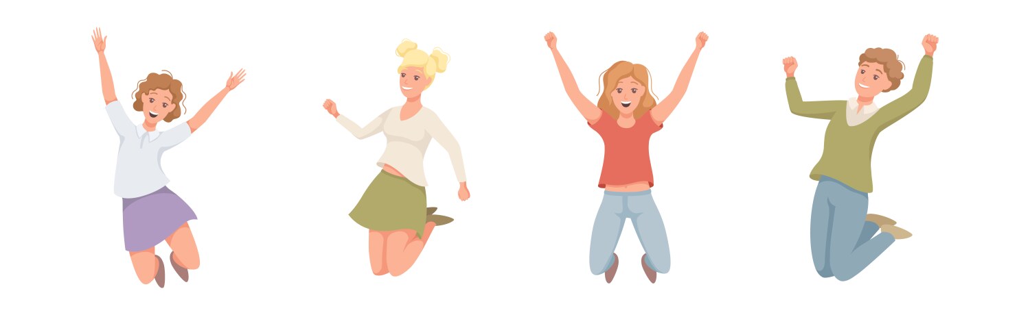 Happy people character jumping with joy feeling Vector Image