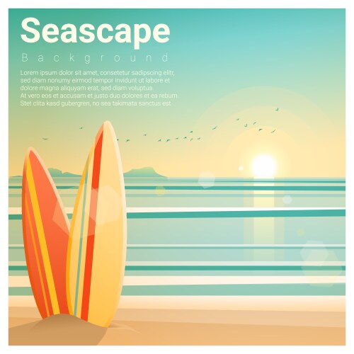 Seascape background with surfboards on the beach Vector Image