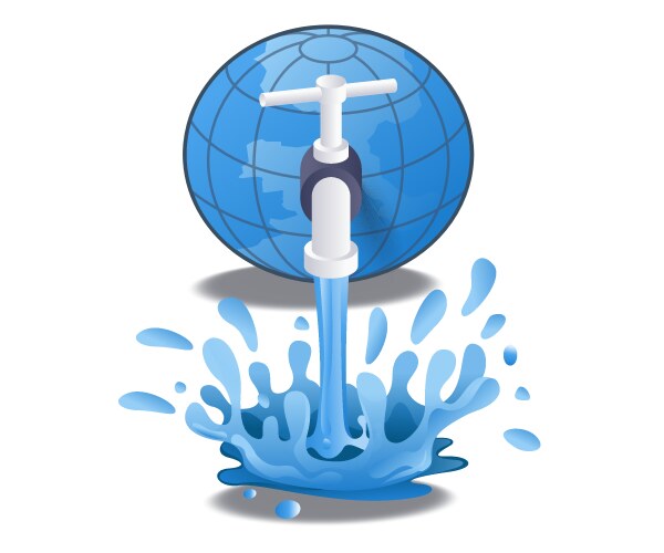 Faucet releases water from the earth flat Vector Image