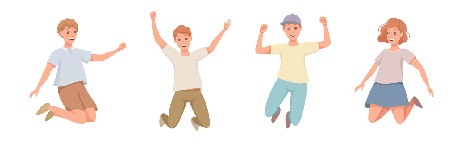 Happy people character jumping with joy feeling Vector Image