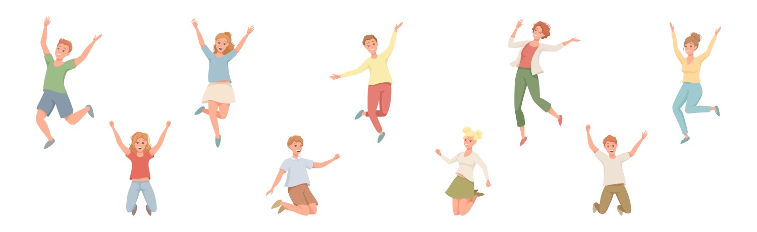 Happy people character jumping with joy feeling Vector Image