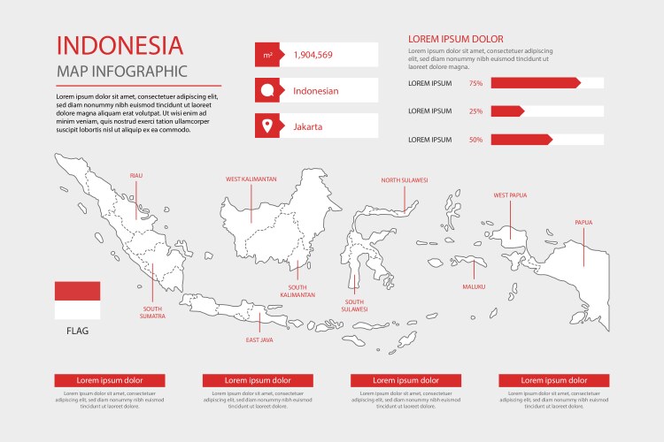Linear indonesia map infographic Royalty Free Vector Image