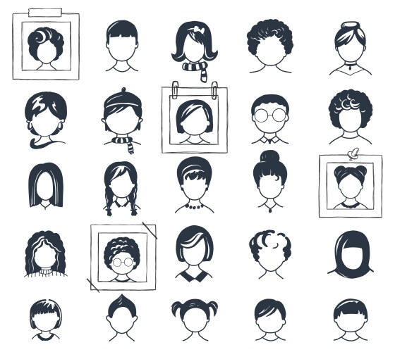 Girls faces with haircut design set Royalty Free Vector