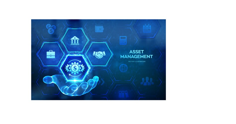 Asset management icon in robotic hand business Vector Image
