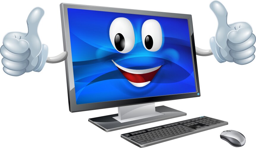 Happy cartoon desktop computer Royalty Free Vector Image
