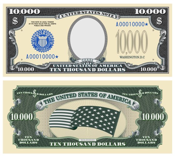 Ten thousand dollars banknote gray obverse 10000 Vector Image
