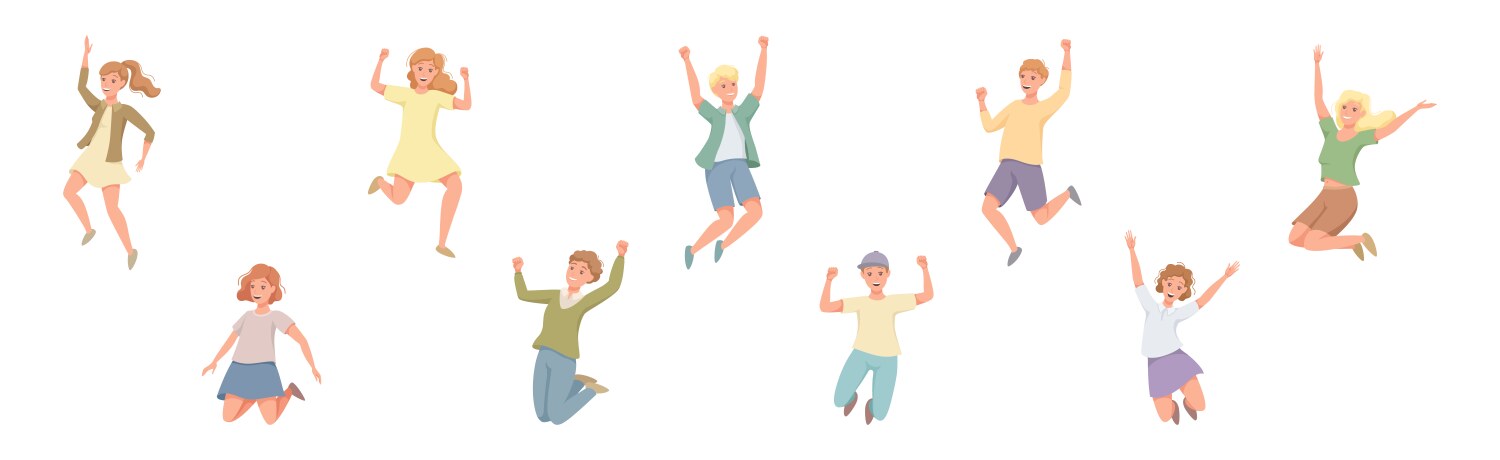 Happy people character jumping with joy feeling Vector Image
