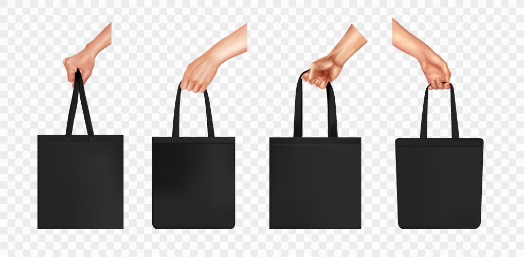 Realistic bag mockup transparent icon set Vector Image
