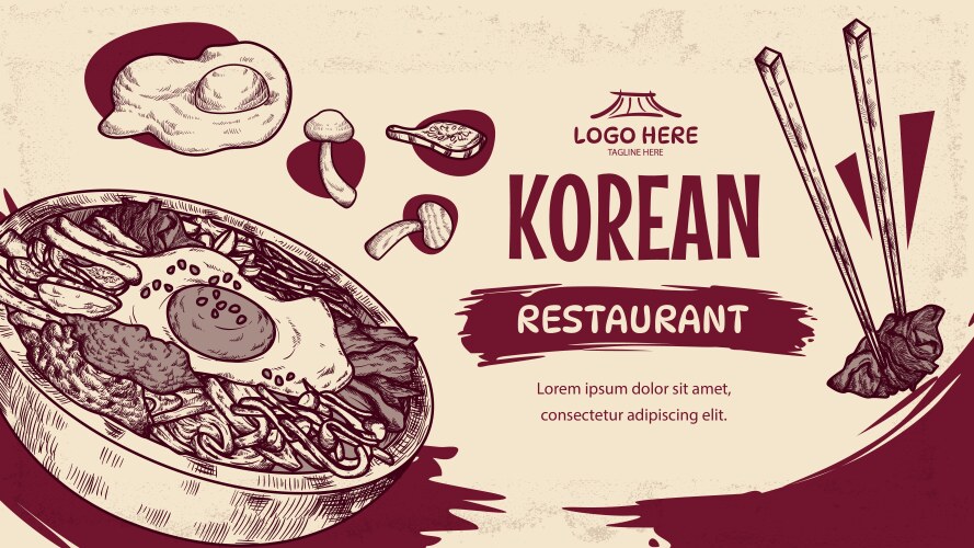 Hand drawn korean restaurant youtube thumbnail Vector Image