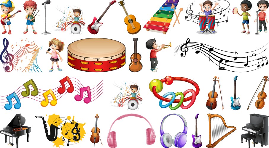 Isolated set musical instruments Royalty Free Vector Image