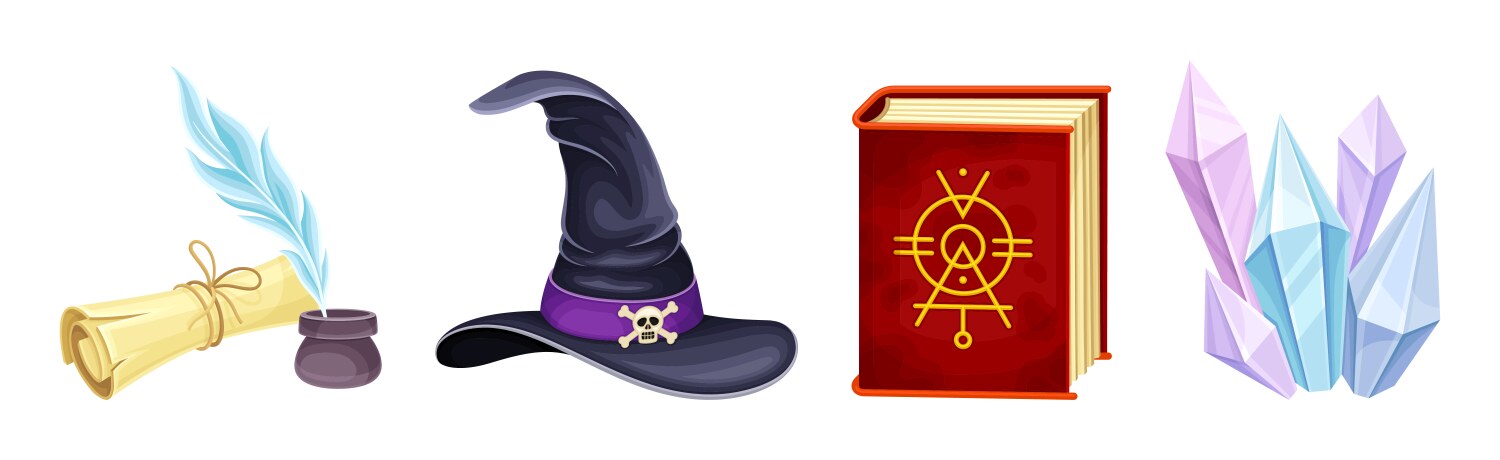Magic object and element with cauldron hourglass Vector Image