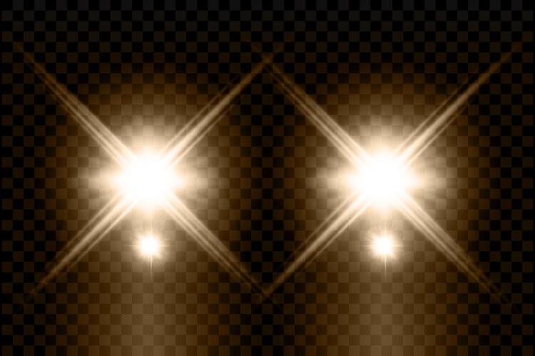 Realistic car headlights train front light beams Vector Image