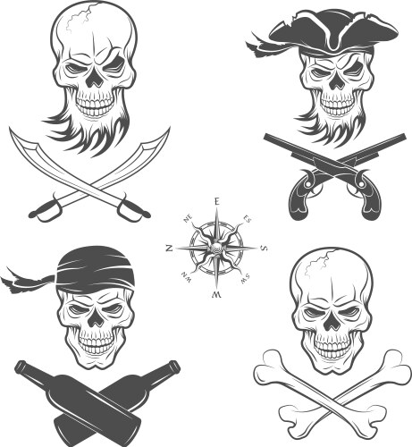 Pirate emblems black symbols of pirates drawing Vector Image