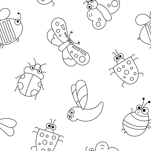 Cute insects seamless pattern coloring page Vector Image