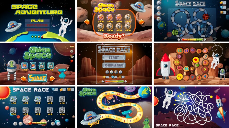 Big set buttons icons elements for space game Vector Image Big set buttons icons elements for space game Vector Image