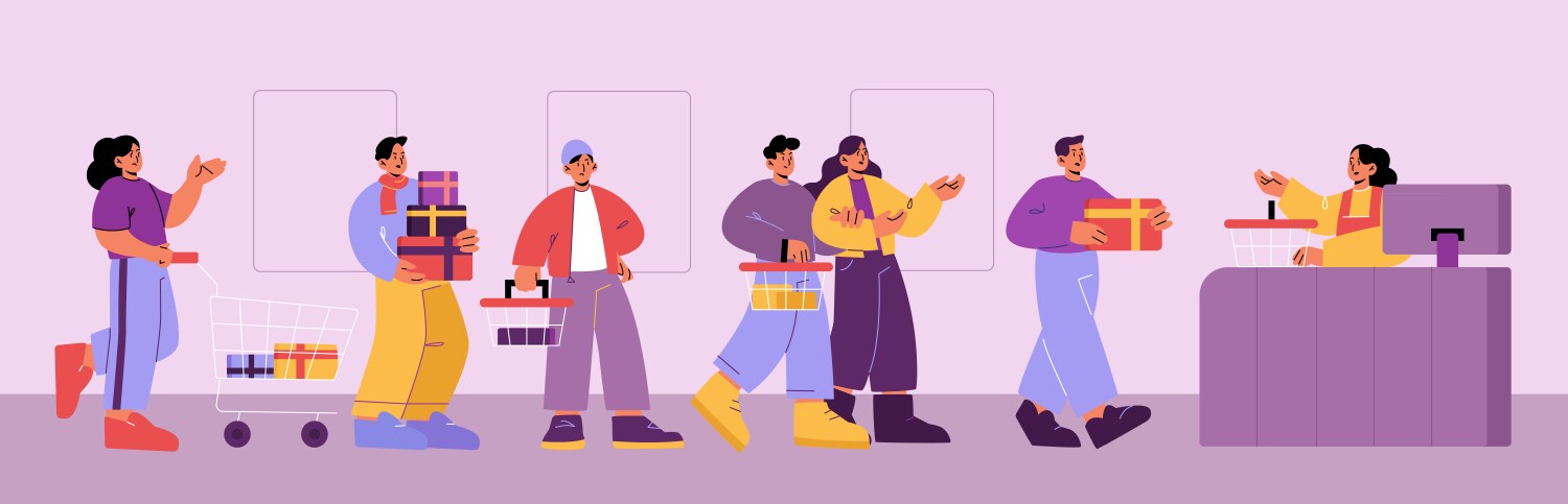 Group of people man woman queue line standing Vector Image