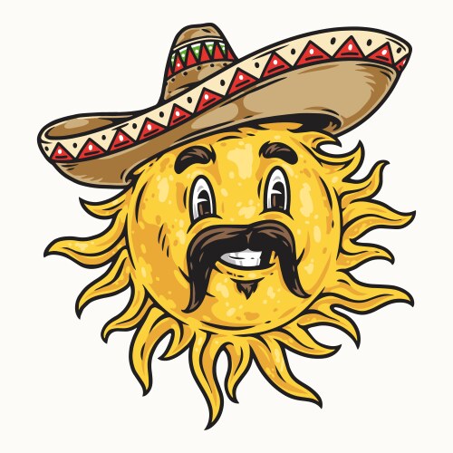 Mexican sun with ornamental flowers Royalty Free Vector