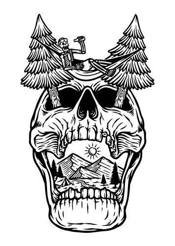 Skull riding scooter on mountain Royalty Free Vector Image