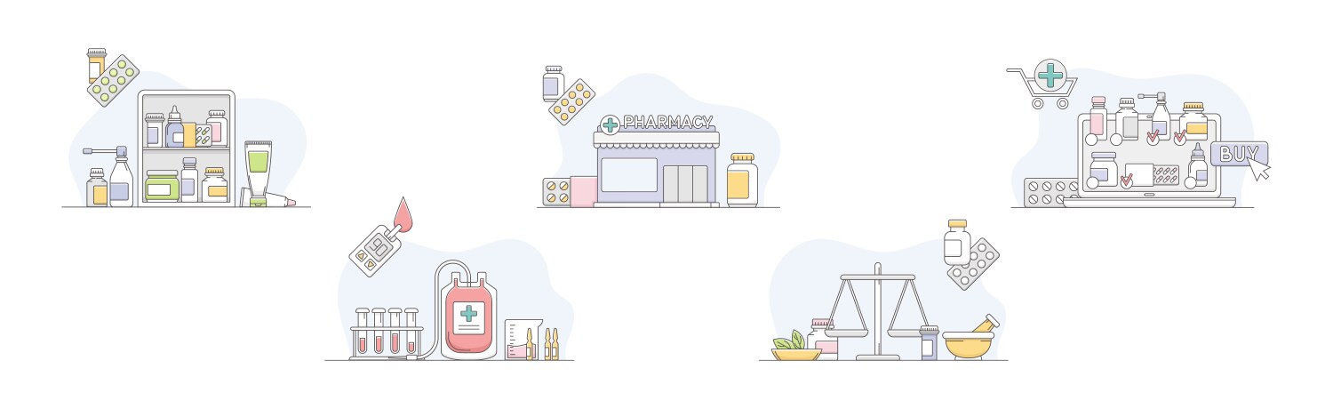 Medicine and pharmacy object medicament line Vector Image