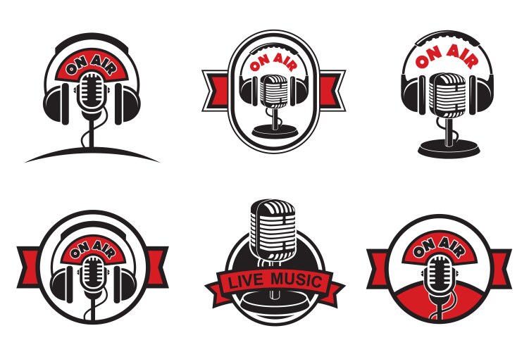 Set of vintage retro microphone emblems logos Vector Image