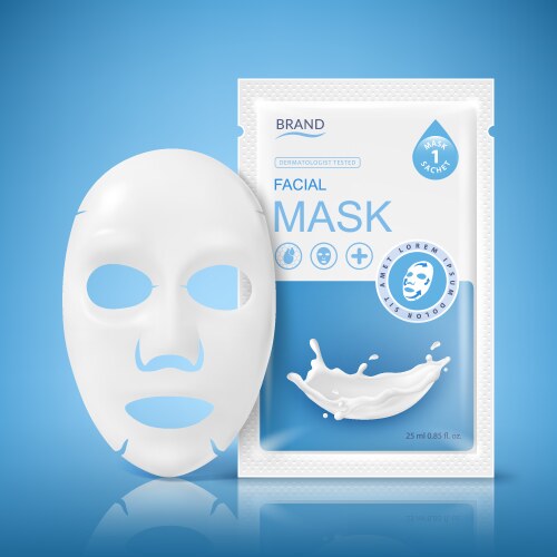 Facial sheet mask isolated on blue background Vector Image