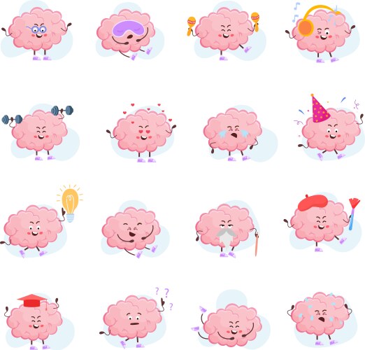 Set of brain emoji emotion Royalty Free Vector Image
