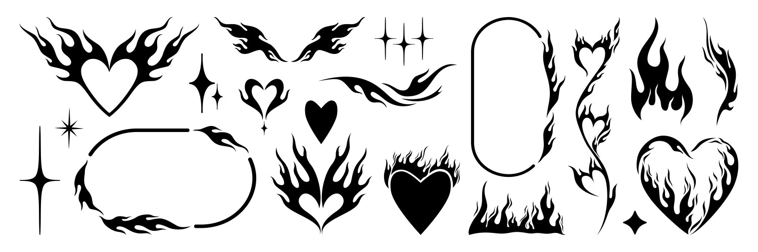 Y2k fire flame elements gothic girly and tribal Vector Image