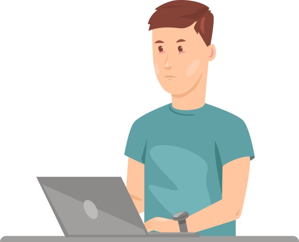Man sitting working on laptop cartoon character Vector Image