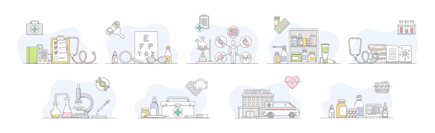 Medicine and pharmacy object medicament line Vector Image