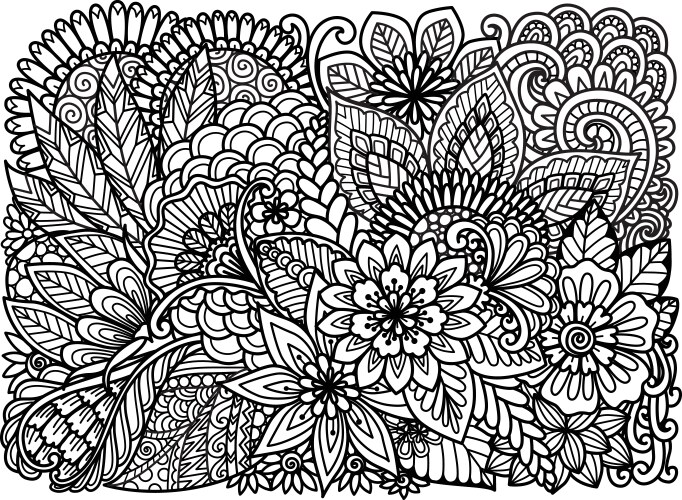 Coloring hibiscus plant zen full page flower Vector Image