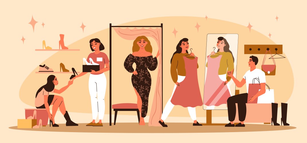 Fitting rooms in store row dressing cabins Vector Image