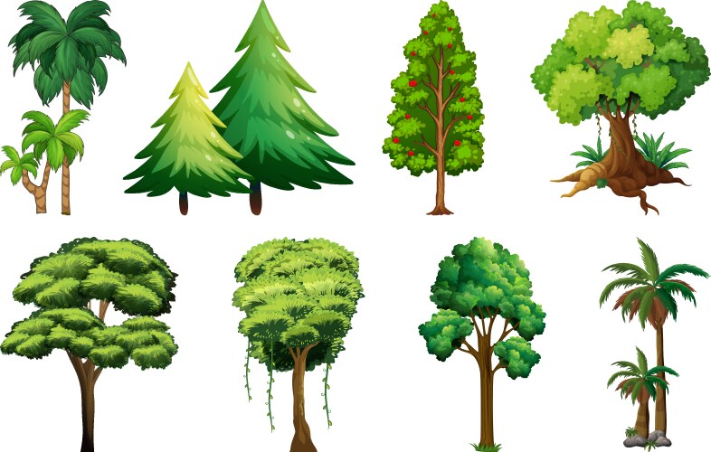 Pixel trees cartoon 8 bit retro game nature plant Vector Image