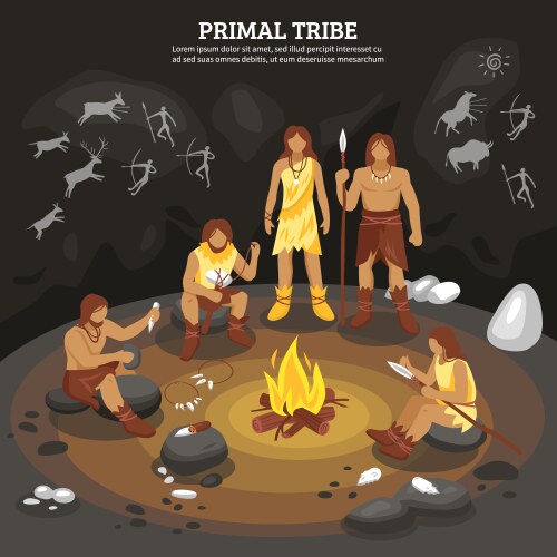 Primitive tribe cave people stone age primal Vector Image