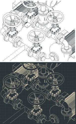 Water pump impellers isometric blueprints set Vector Image