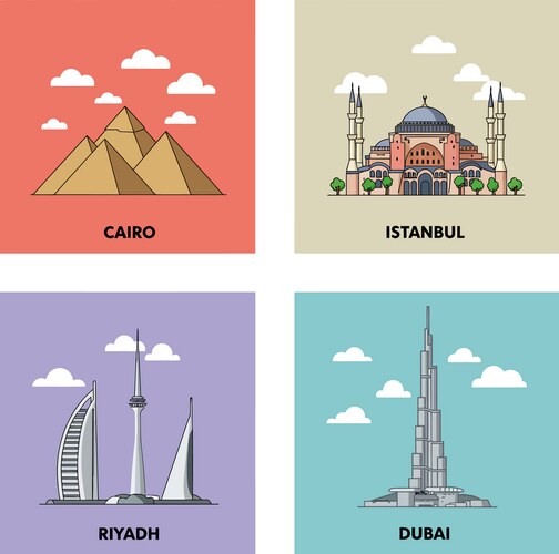 Iconic middle eastern landmarks flat design Vector Image