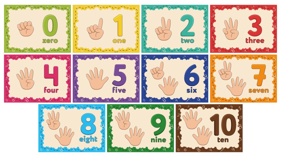 Numbers learning cards kindergarten flashcards Vector Image