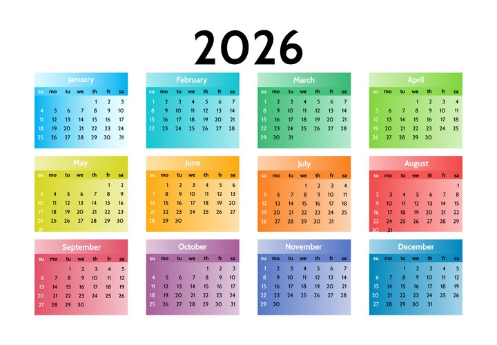 2026 Calendar Set - White Background – Royalty-Free Vector | VectorStock