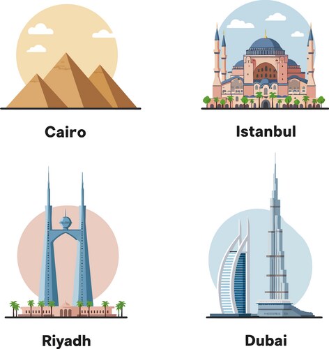 Iconic middle eastern landmarks flat design Vector Image