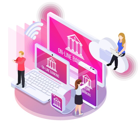 Online banking isometric composition Royalty Free Vector